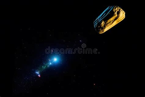 A Comet An Asteroid A Meteorite Falls To The Ground Against A Starry