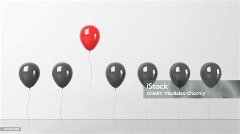 군중과 다른 개념에서 눈에 띄는 흰색 배경에 빨간색과 검은 풍선 0명에 대한 스톡 사진 및 기타 이미지 0명 3차원 형태 개념 Istock