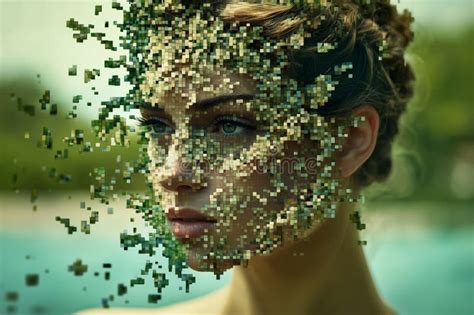 Artistic Portrait Of A Young Caucasian Woman With A Fragmented Digital Effect Stock Image