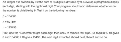 Solved An Integer N Is Divisible By 9 If The Sum Of Its