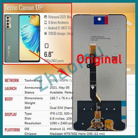 Original Tecno Camon 16 16 Pro 16 Premier 17 17P 17 Pro LCD Display Touch Screen Replacement