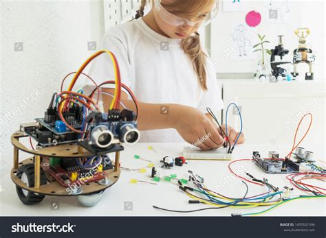 Cute Girl Constructs Metal Robot Program Stock Photo Shutterstock