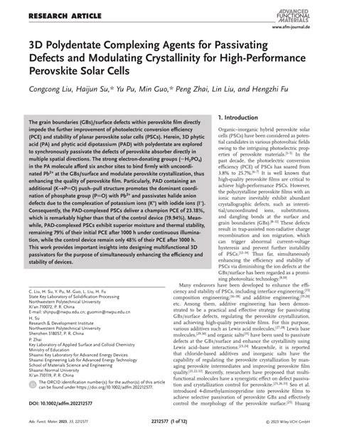3d Polydentate Complexing Agents For Passivating Defects And Modulating Crystallinity For High