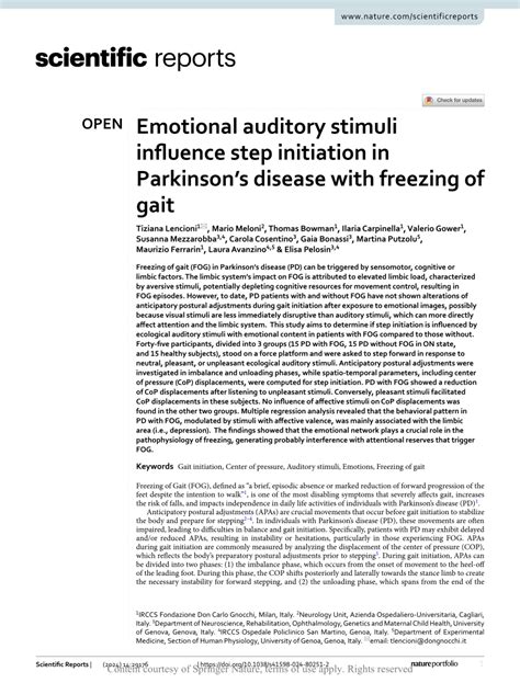 Pdf Emotional Auditory Stimuli Influence Step Initiation In Parkinson