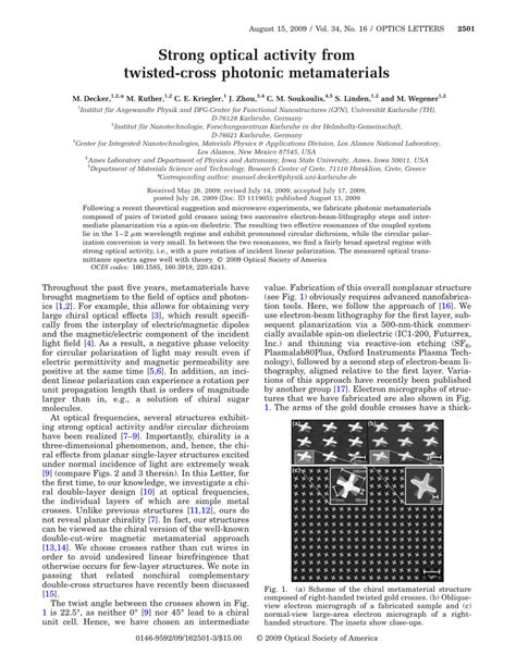 Pdf Strong Optical Activity From Twisted Cross Photonic Metamaterials