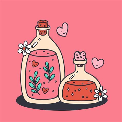손으로 그린 사랑의 묘약 그림 무료 벡터