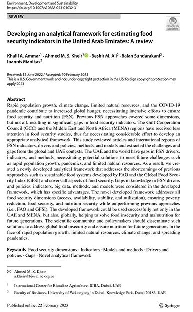 Developing An Analytical Framework For Estimating Food Security