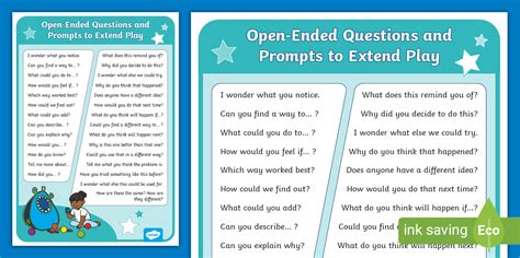 Open Ended Questions To Ask Preschoolers Prompt Poster