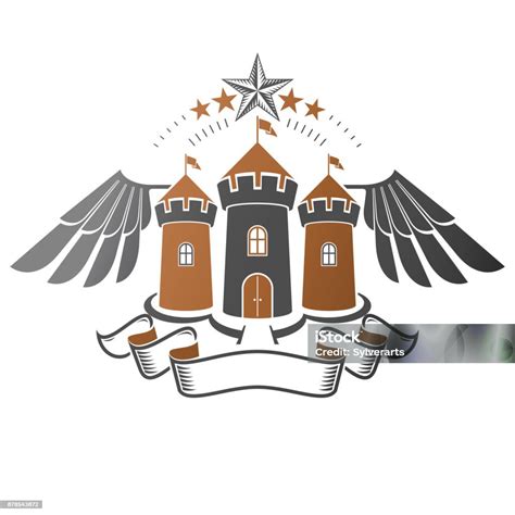 고 대 요새 엠 블 럼입니다 팔의 문장 학 외 투 장식 기호 고립 벡터 일러스트 레이 션 흰색 바탕에 오래 된 스타일에 화려한