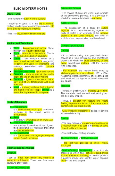 ELEC Midterm Reviewer AND Notes ELEC MIDTERM NOTES SCULPTURE Comes From The Latin Word Studocu