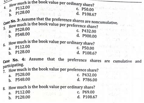 Solved 4 How Much Is The Book Value Per Ordinary Share A Chegg