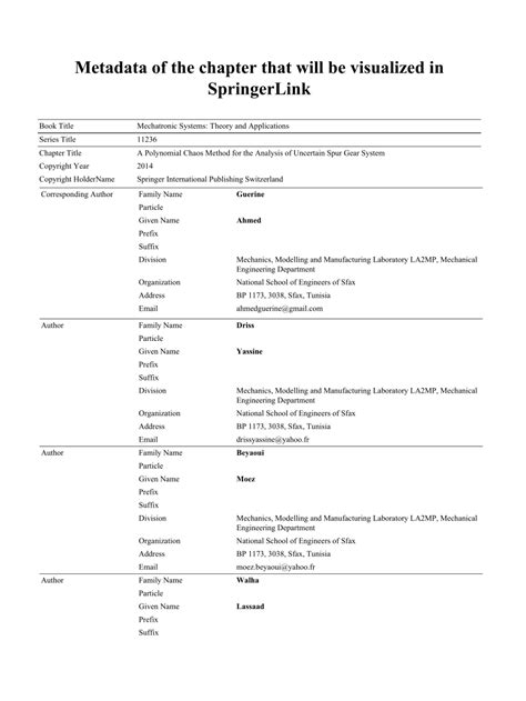 Pdf A Polynomial Chaos Method For The Analysis Of Uncertain Spur Gear System