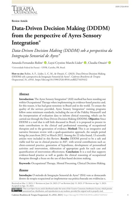 Pdf Data Driven Decision Making Dddm From The Perspective Of Ayres Sensory Integration®