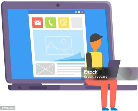 디자이너 프로필 웹 인터페이스를 사용하는 개발자 소셜 미디어 작업 네트워크 탐색 개념에 대한 스톡 벡터 아트 및 기타 이미지