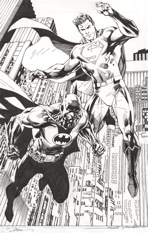 Jim Lee Batman Superman Worlds Finest 1 Cover 2022 Scott Williams Inks Comic Art In 2024