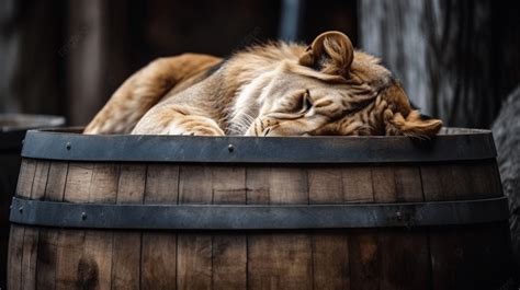 통 속에서 자는 사자 배럴에 앉아 잠자는 사자 고화질 사진 사진 눈 배경 일러스트 및 사진 무료 다운로드 Pngtree