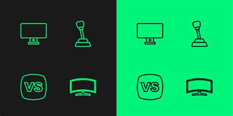 세트 컴퓨터 모니터 Vs 대 전투 및 기어 시프터 아이콘을 설정합니다 벡터 Championship에 대한 스톡 벡터 아트 및 기타 이미지 Championship 개념
