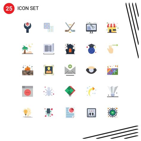 Flat Color Pack Of 25 Universal Symbols Of Market Store Web Development Hokey Web Coding