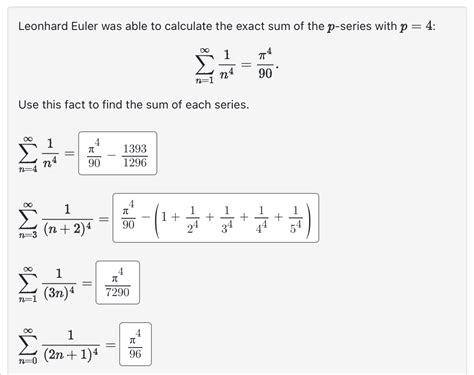 Solved Leonhard Euler Was Able To Calculate The Exact Sum Of Chegg Com