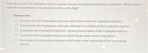 Solved In Bacterial Cells The Tryptophan Operon Encodes The