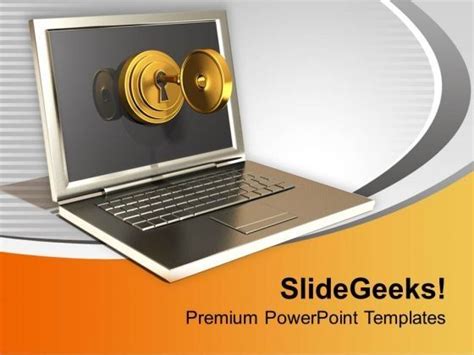 Laptop Locked With Golden Key PowerPoint Templates Ppt Backgrounds For Slides
