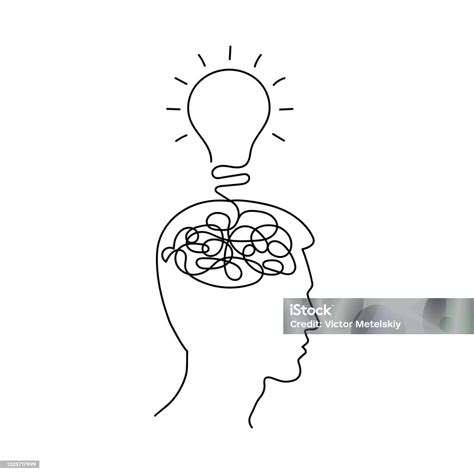 혼란스러운 생각 뇌와 전구와 남자의 머리 아이콘 브레인 스토밍과 사고 과정 새로운 아이디어 솔루션 개념 벡터 그림입니다 Mental Wellbeing에 대한 스톡 벡터 아트