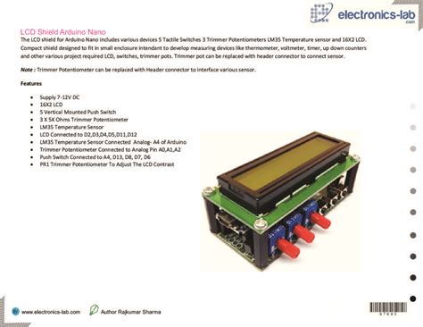 LCD Shield Arduino Nano Electronics Lab