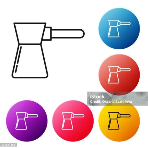 흰색 배경에 격리 된 검은 선 커피 터크 아이콘입니다 아이콘 다채로운 원 버튼을 설정합니다 벡터 일러스트레이션 그리기에 대한 스톡 벡터 아트 및 기타 이미지 Istock