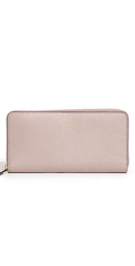 Smythson Large Zip Around Wallet Taupe Editorialist