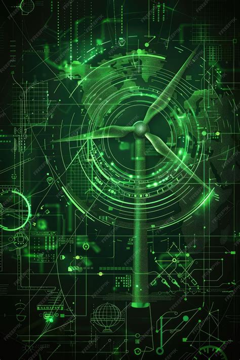 Premium Photo Wind Turbine Schematic With Digital Interface And Green Overlay