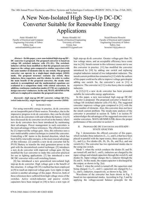 Pdf A New Non Isolated High Step Up Dc Dc Converter Suitable For Renewable Energy Applications