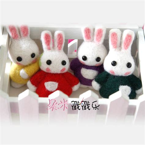 朵米 羊毛毡戳戳乐 diy材料包 创意手工 兔子姐妹2件包邮 非成品 小爱qq18661125
