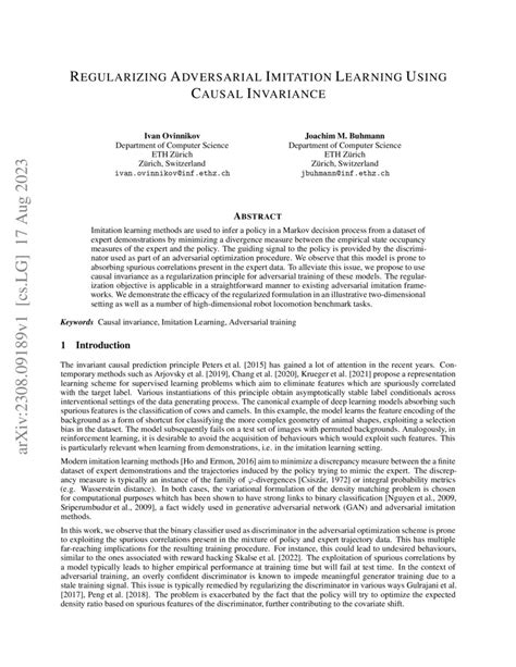 Regularizing Adversarial Imitation Learning Using Causal Invariance Deepai