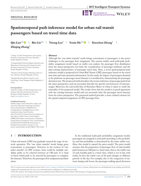Pdf Spatiotemporal Path Inference Model For Urban Rail Transit Passengers Based On Travel Time