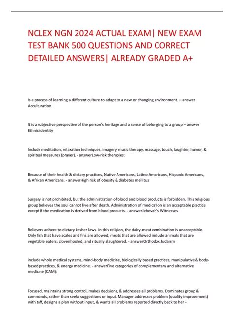 Nclex Ngn 2024 Actual Exam New Exam Test Bank 500 Questions And Correct Detailed Answers