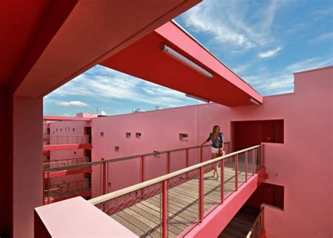 Pink Walls Frame Rooftop Garden Of Housing By Pietri Architectes