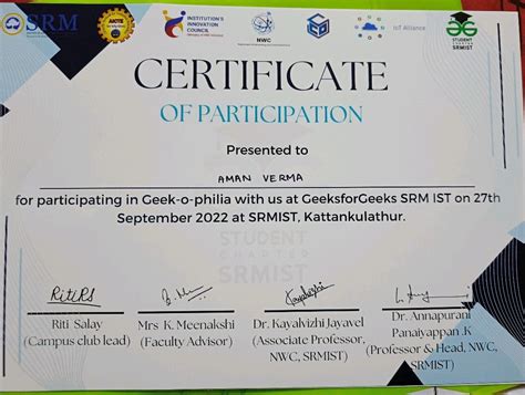 Certificate Geeksforgeeks Aman Verma
