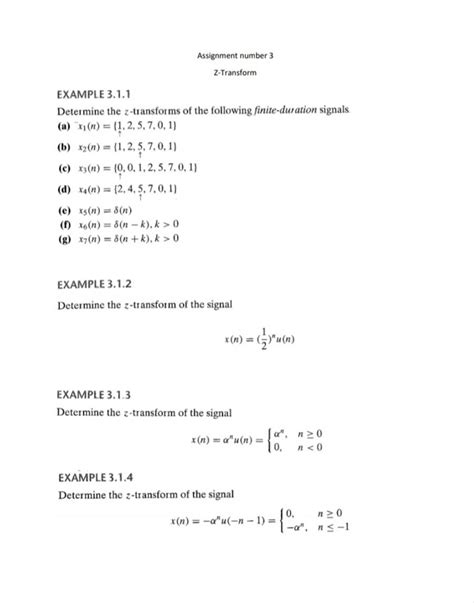 Solved Assignment Number 3 Z Transform EXAMPLE 3 1 1 Determine The 1 Answer Transtutors