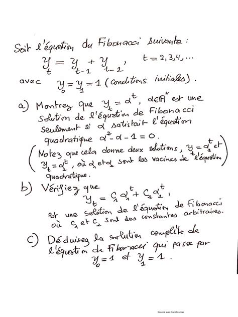 Exercice Suite De Fibonacci Pdf