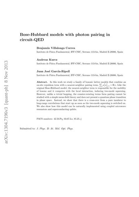 Pdf Bose Hubbard Models With Photon Pairing In Circuit Qedbose