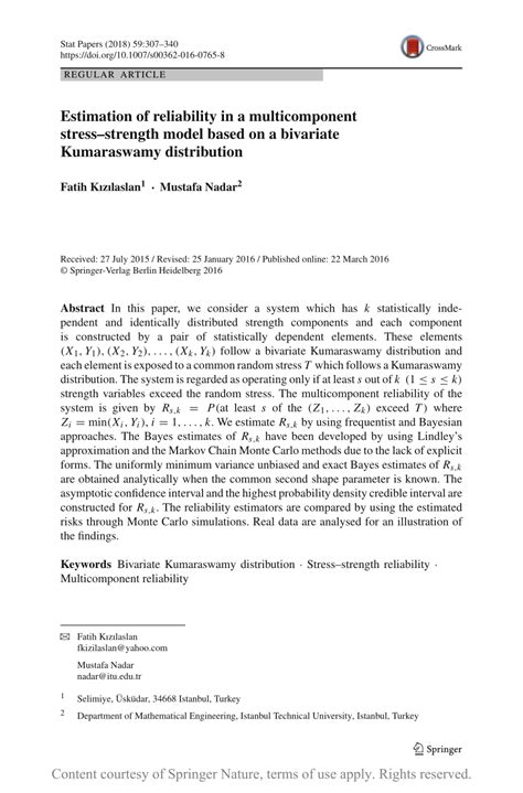 Estimation Of Reliability In A Multicomponent Stressstrength Model