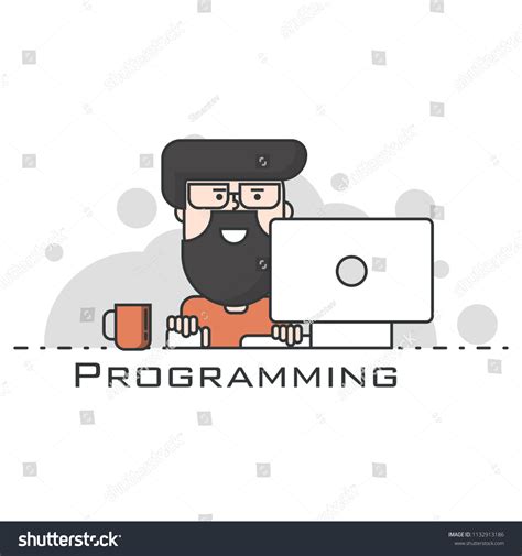 Programmer Working Programming Coding Illustration Thin Stock Vector Royalty Free 1132913186
