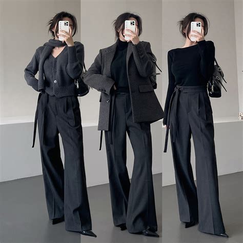 가나다란 🖤기모도톰만능코디템🖤 가나다란 제프 벨트 핀턱 도톰 기모 보카시 모직 겨울 롱 와이드슬랙스 2color