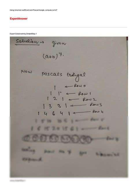 Solution Solution For Using Binomial Coefficient And Pascal Triangle