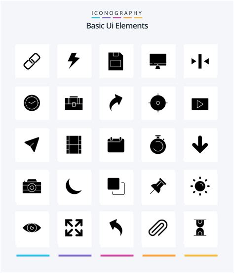 Creative Basic Ui Elements 25 Glyph Solid Black Icon Pack Such As Back Play Memory Card