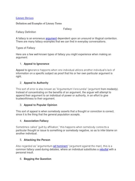 Types Fallacies Pdf Fallacy Argument