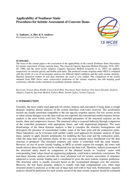 Pdf Applicability Of Nonlinear Static Procedures For Seismic Assessment Of Concrete Dams