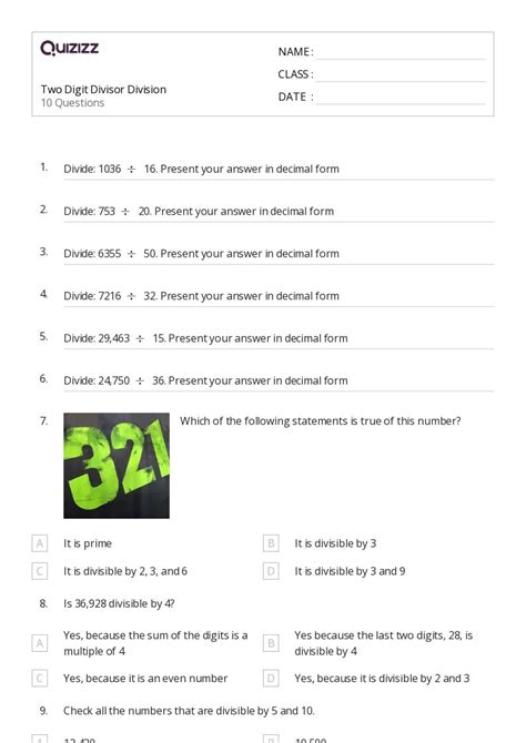 Two Digit Divisor Division Worksheets