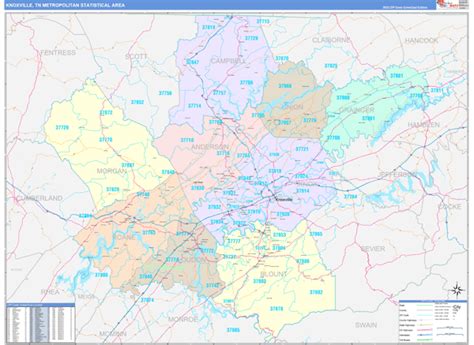 Knoxville Tn Metro Area Wall Map Color Cast Style By Marketmaps Mapsales