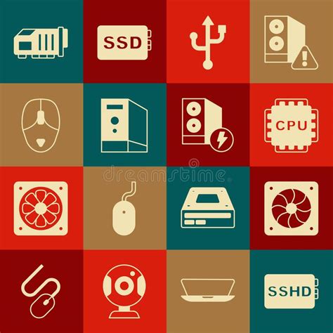 Set SSHD Card Computer Cooler Processor With CPU USB Case Of Computer Mouse Video Graphic